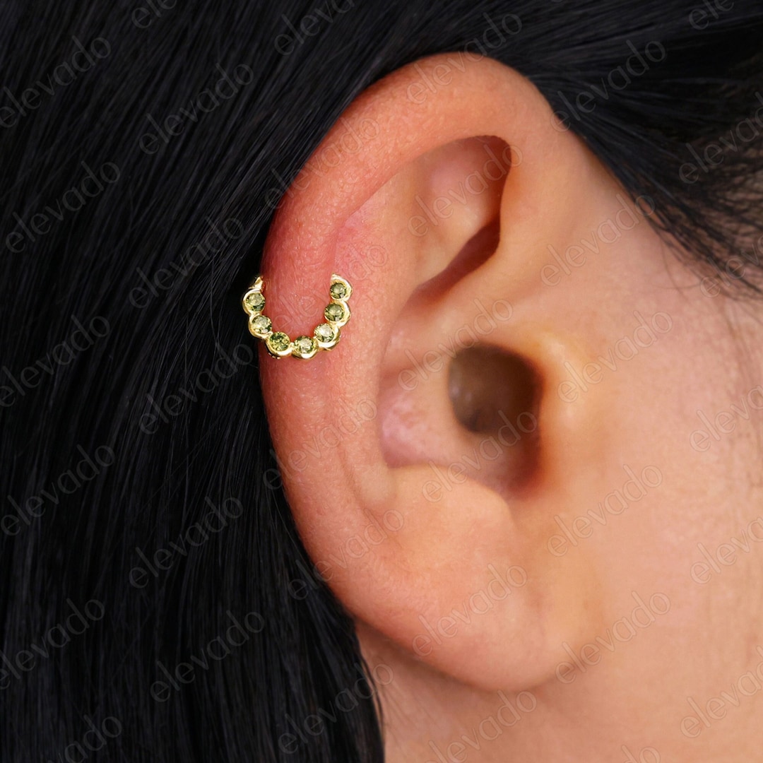 Peridot Cartilage Clicker Hoops • 16G/18G/20G • Peridot Nose Ring ...