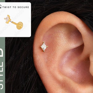 Diamond Flat Back Earring Set: 16G/18G Gold Plated Sterling Silver ...