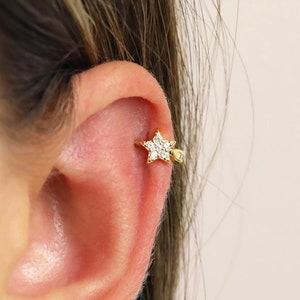 Dainty Star Rook Hoop Earring • Star Helix Hoop • Rook Earring • Helix ...