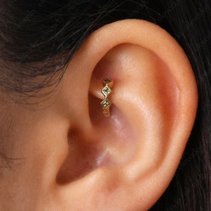 Dainty Bezel Rook Hoop Earring • Bezel Stone Helix Hoop • Rook Earring ...