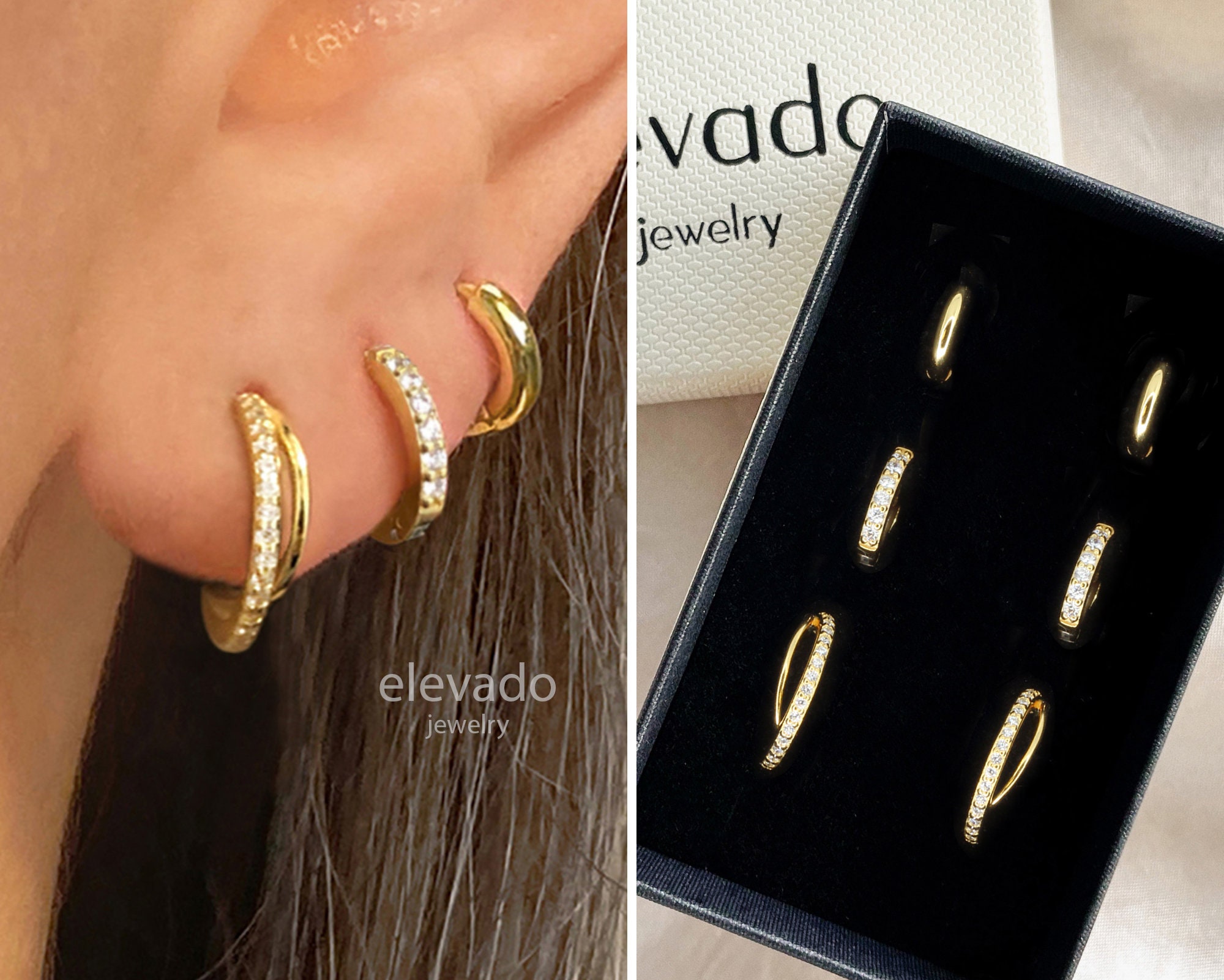 Double Hoop Stud Earring Stack Gift for Her Bridesmaid | Etsy