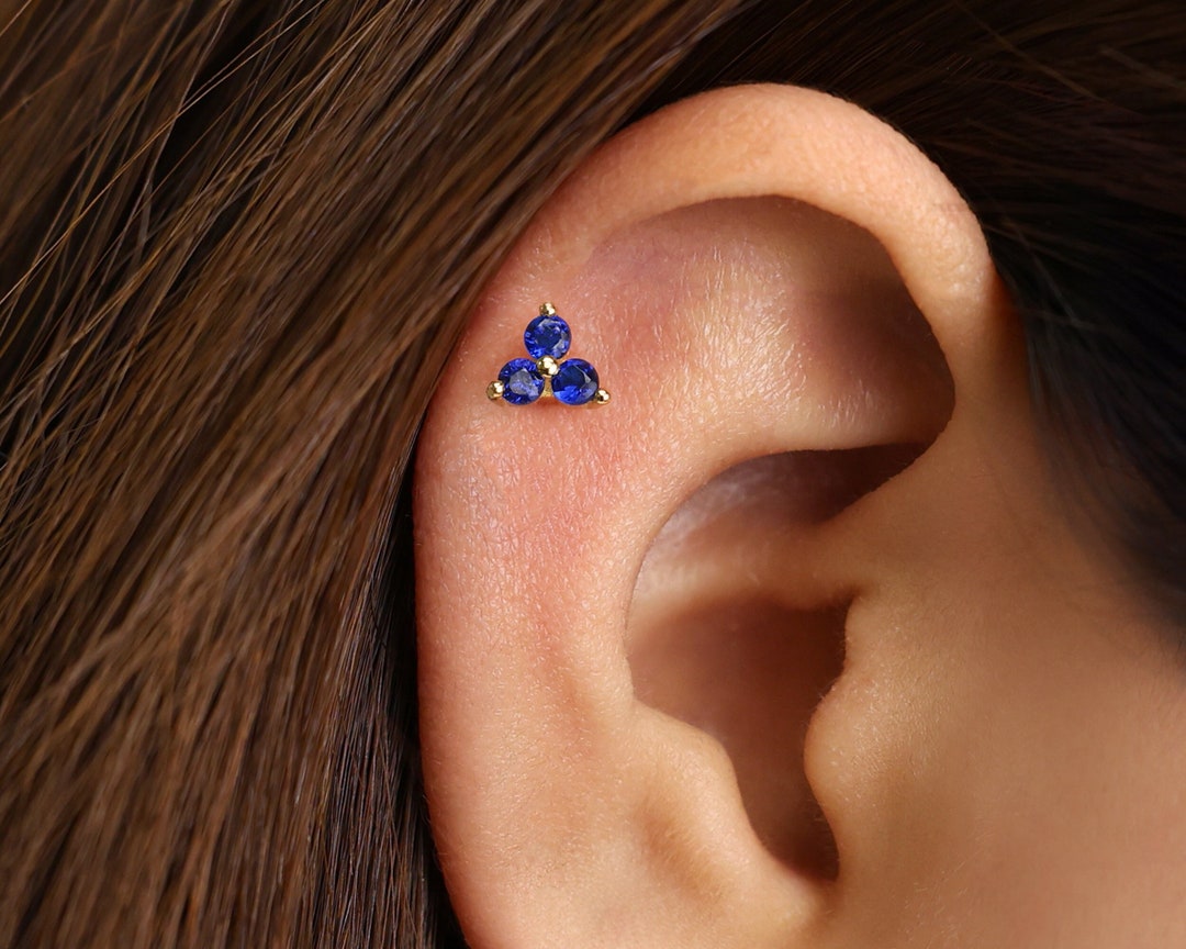 18G Sapphire Tiny Flower Flat Back Labret Stud • 925 Sterling Silver ...