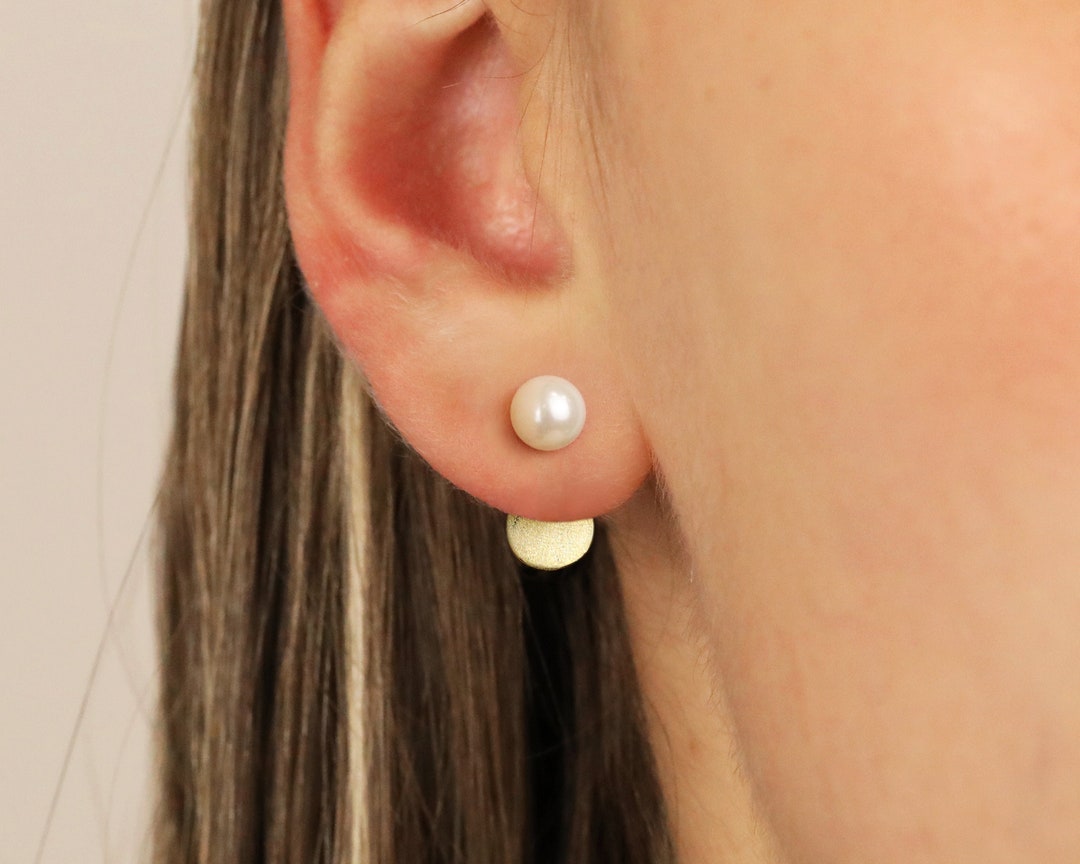 Pearl Front Back Earrings • Ear Jacket • Dainty Ear Jacket • Gold ...