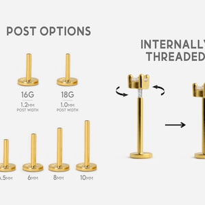 18G/16G Dainty Emerald Internally Threaded Labret Stud • Cartilage ...