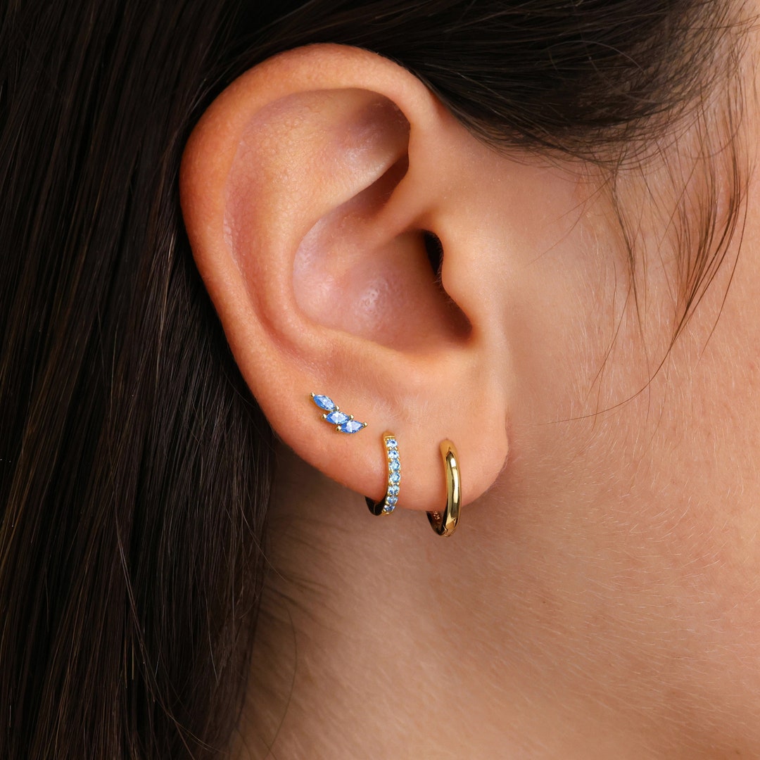 Aquamarine Huggie Hoop Earring Stack Set • Gift for Her • Bridesmaid ...