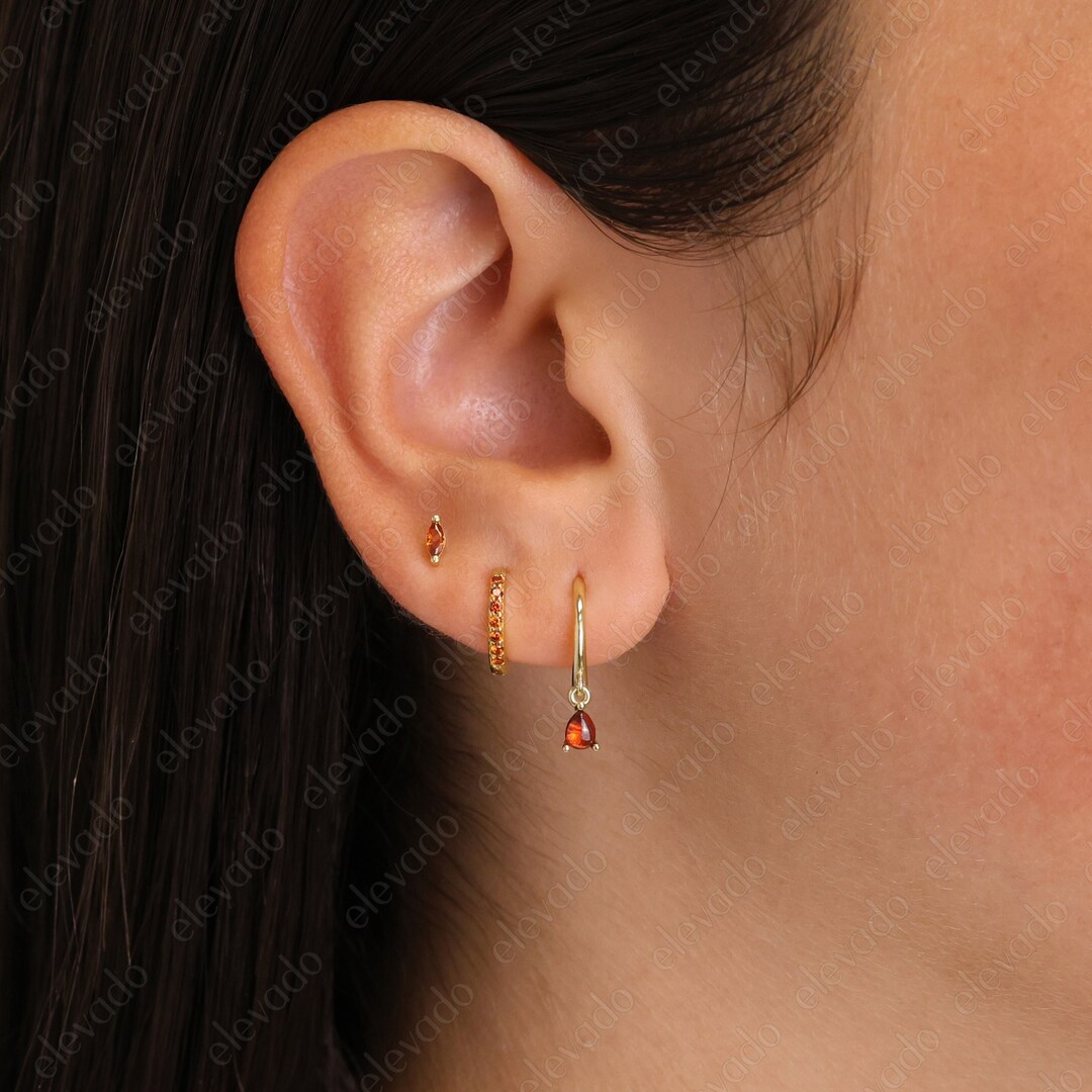 Garnet Teardrop Hoop Earring Set • Gift for Her • Garnet Gift ...