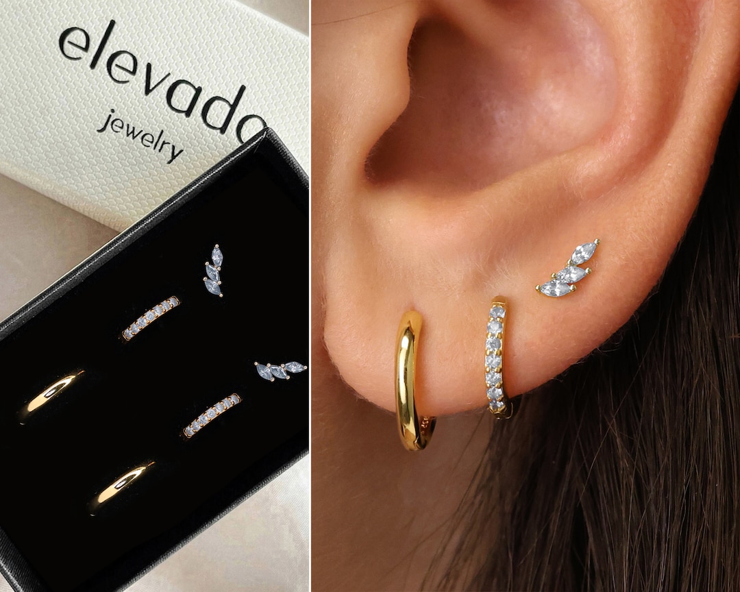 Zircon Huggie Hoop Earring Stack Set • Gift for Her • Bridesmaid Gift ...