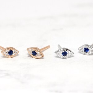 Tiny Evil Eye Stud Earrings CZ Dainty Earrings Eye Silver Studs Small Eye Stud Earrings ...