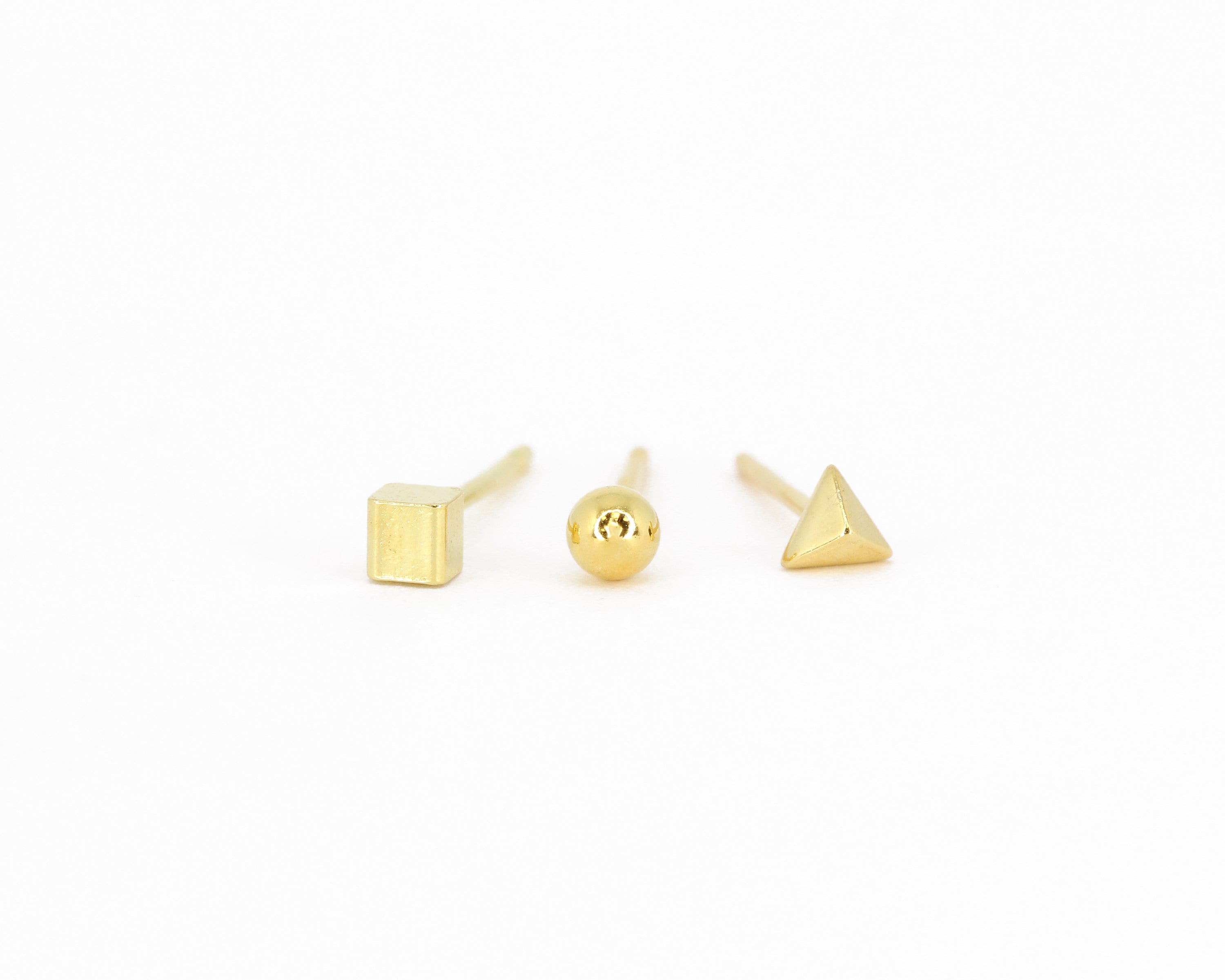 Tiny Geometric Set of 3 Studs Small Stud Earrings Dainty | Etsy