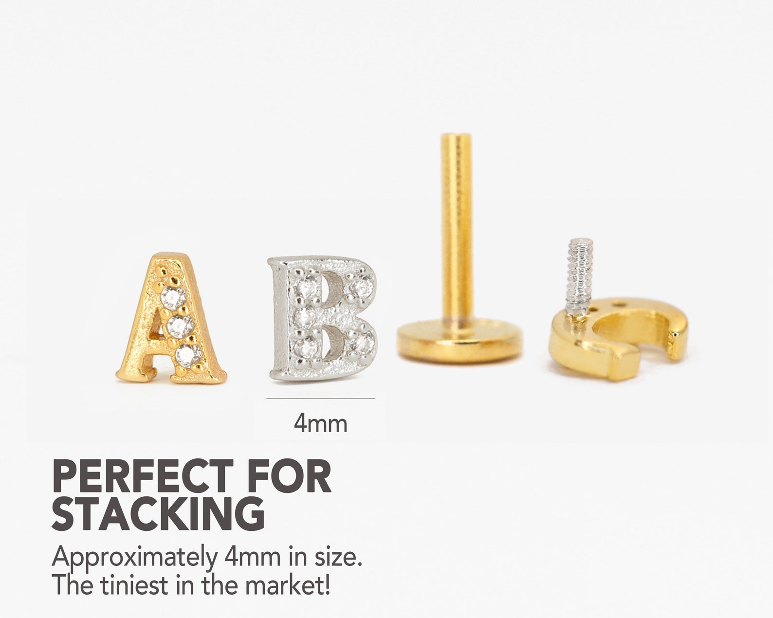 18G/16G Tiny Alphabet Cartilage Stud Initial Earrings Tragus Conch Helix Studs Personalized ...