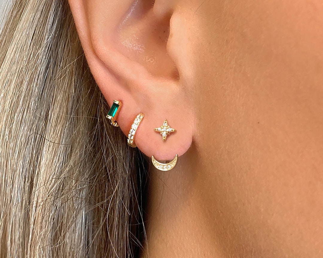 Moon and Star Crescent Ear Jacket Set • Front Back Earrings • Dainty ...