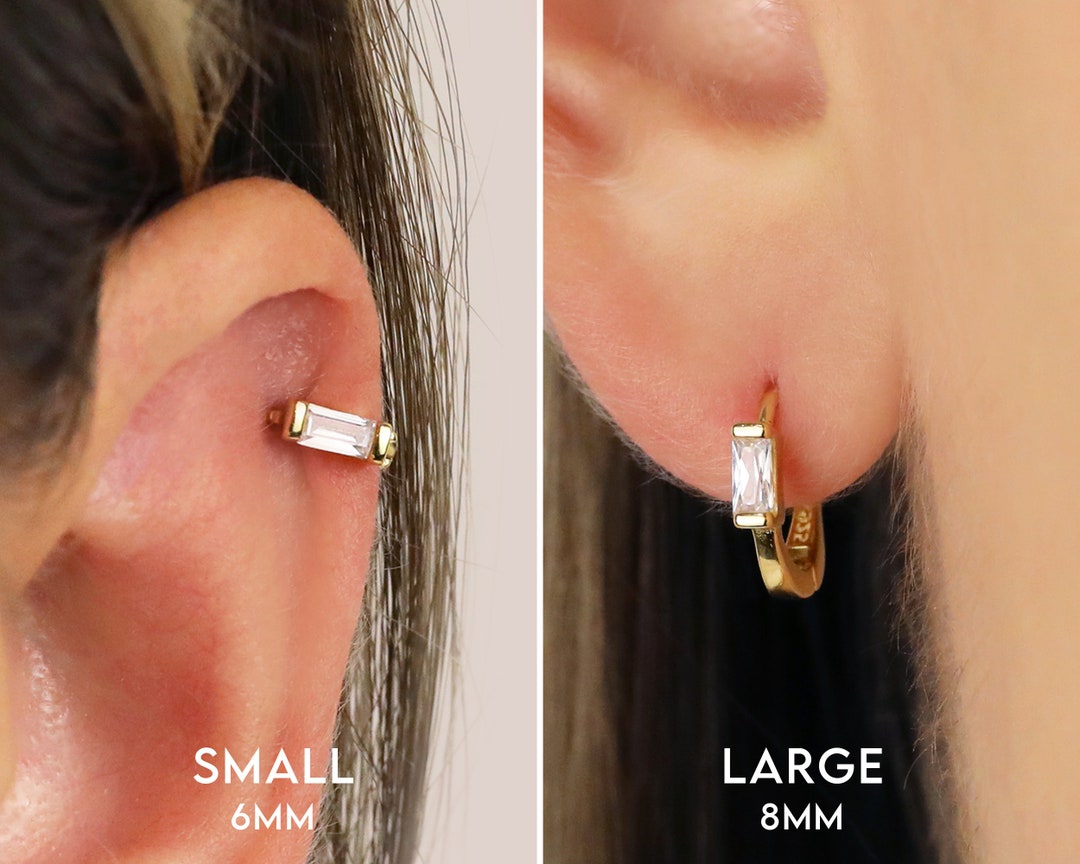 18G Baguette Cut Cartilage Hoop Earrings • Tragus Earrings • Tiny Hoop Earrings • Cartilage Hoop ...