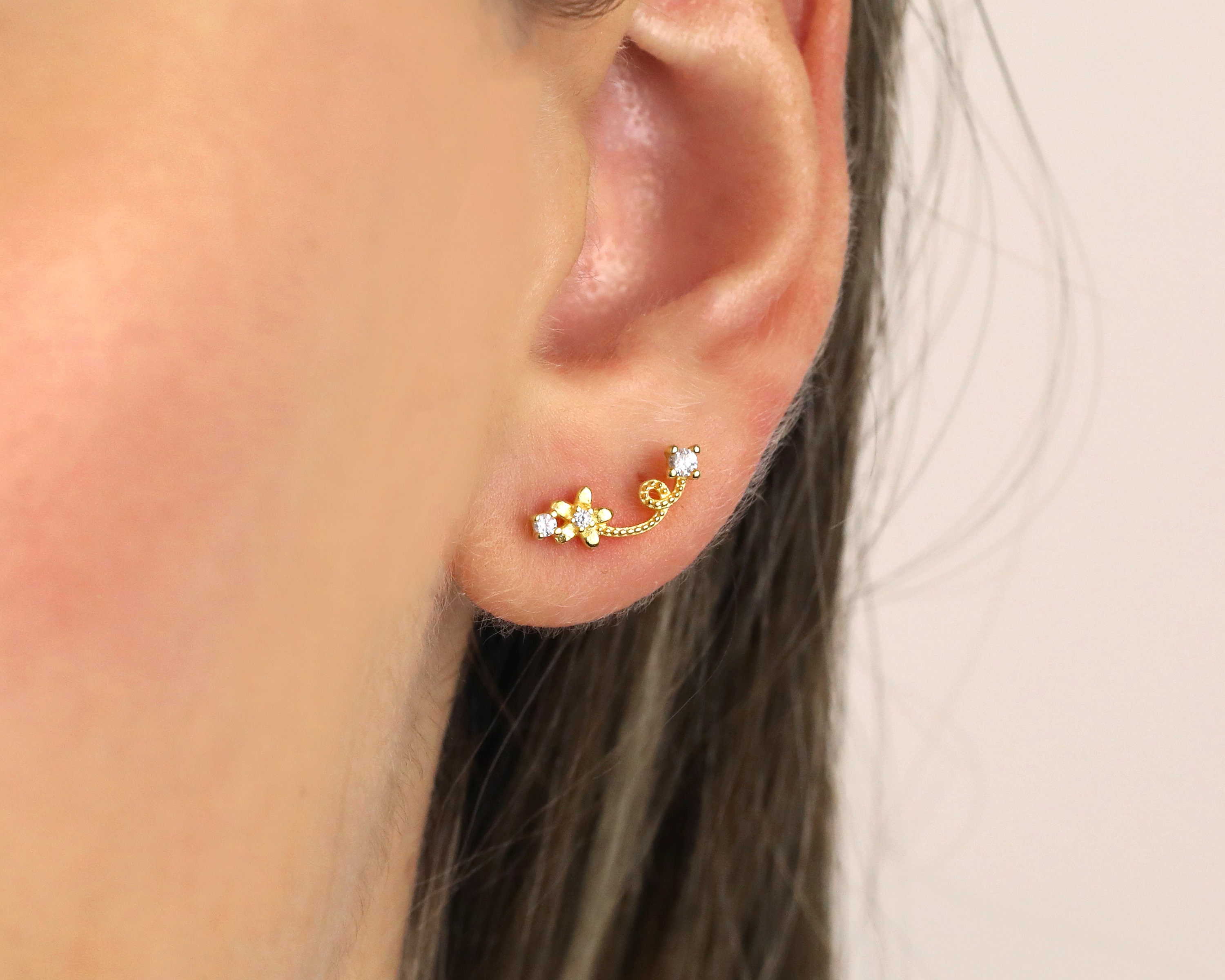Dainty Flower Ear Climber Gold Ear Climber Flower Ear - Etsy
