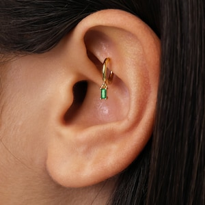 Dainty Dangle Rook Hoop Earring • Baguette Stone Helix Hoop • Rook ...