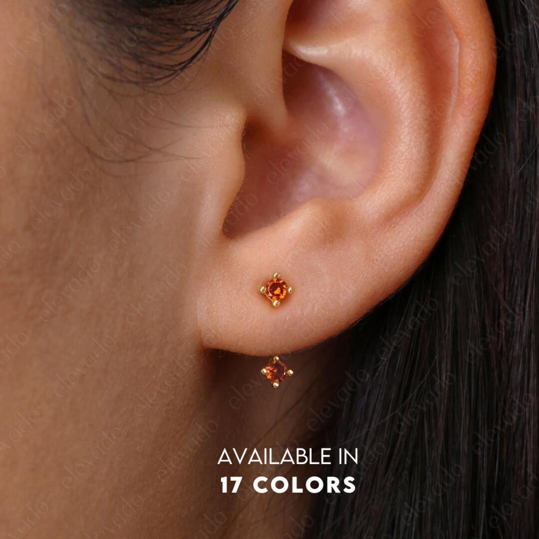 Garnet Front Back Earrings • Dainty Ear Jacket • Gold Stud Earrings ...