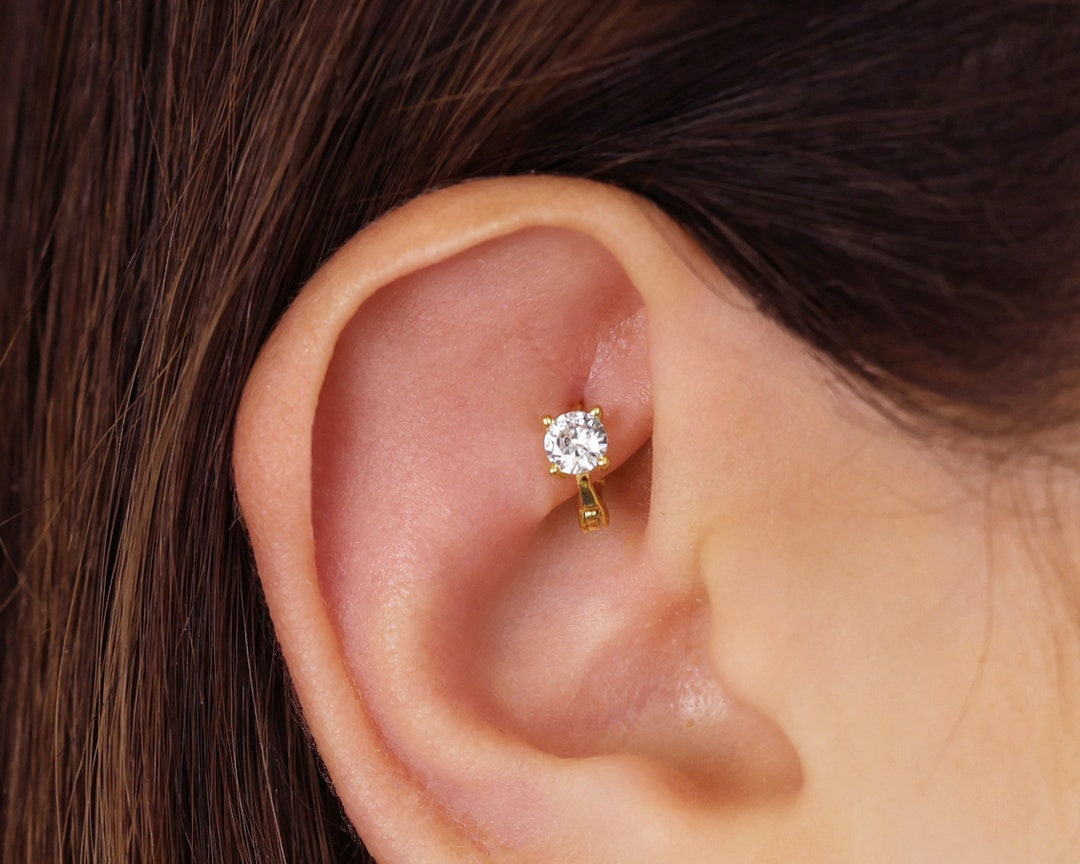 Tiny Diamond Simulant Rook Hoop • 18k Gold Plated Sterling Silver - Etsy