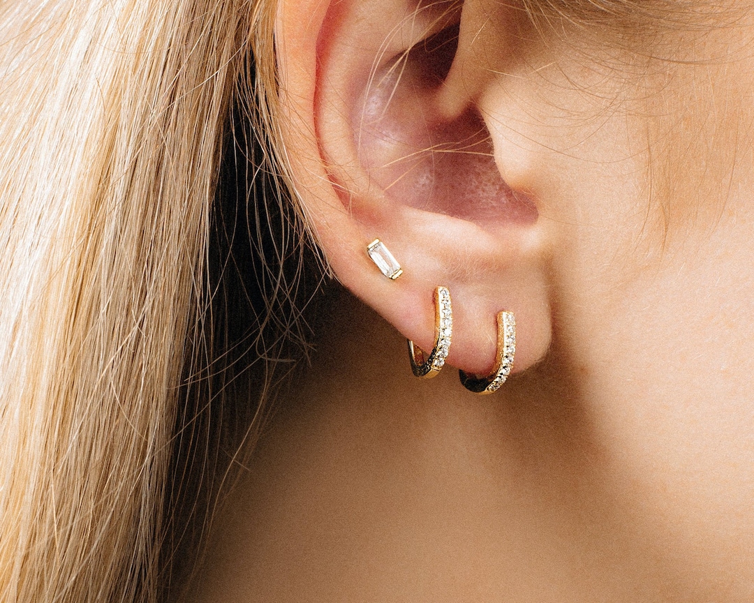 Straight Post Huggie Earrings • Straight Post Hoops • Small Hoop ...