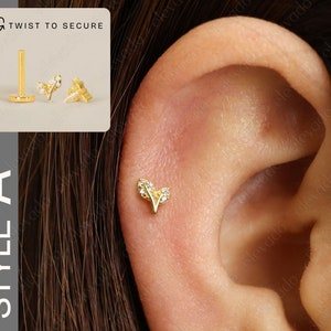 Flower Cartilage Earring Set: Gold Plated Sterling Silver Labret - Etsy