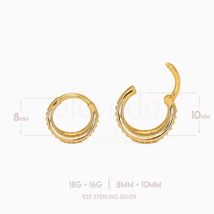 Paved Double Hoop Septum Ring, Nose Ring, Conch Hoop, Hoop Earring, 16G ...
