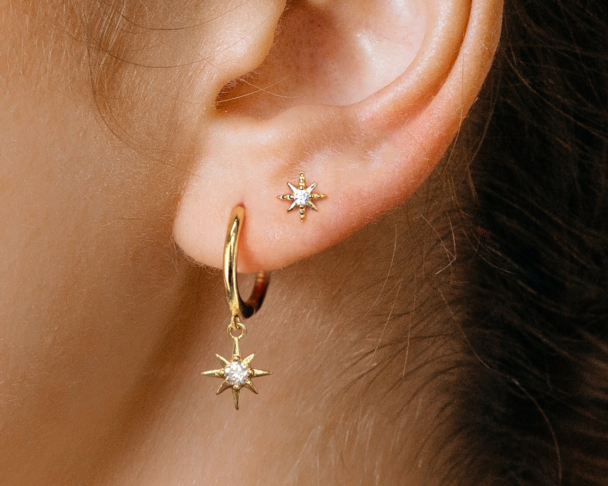 Dainty Star Hoop Gold Star Huggie Hoop Silver Star Hoop | Etsy