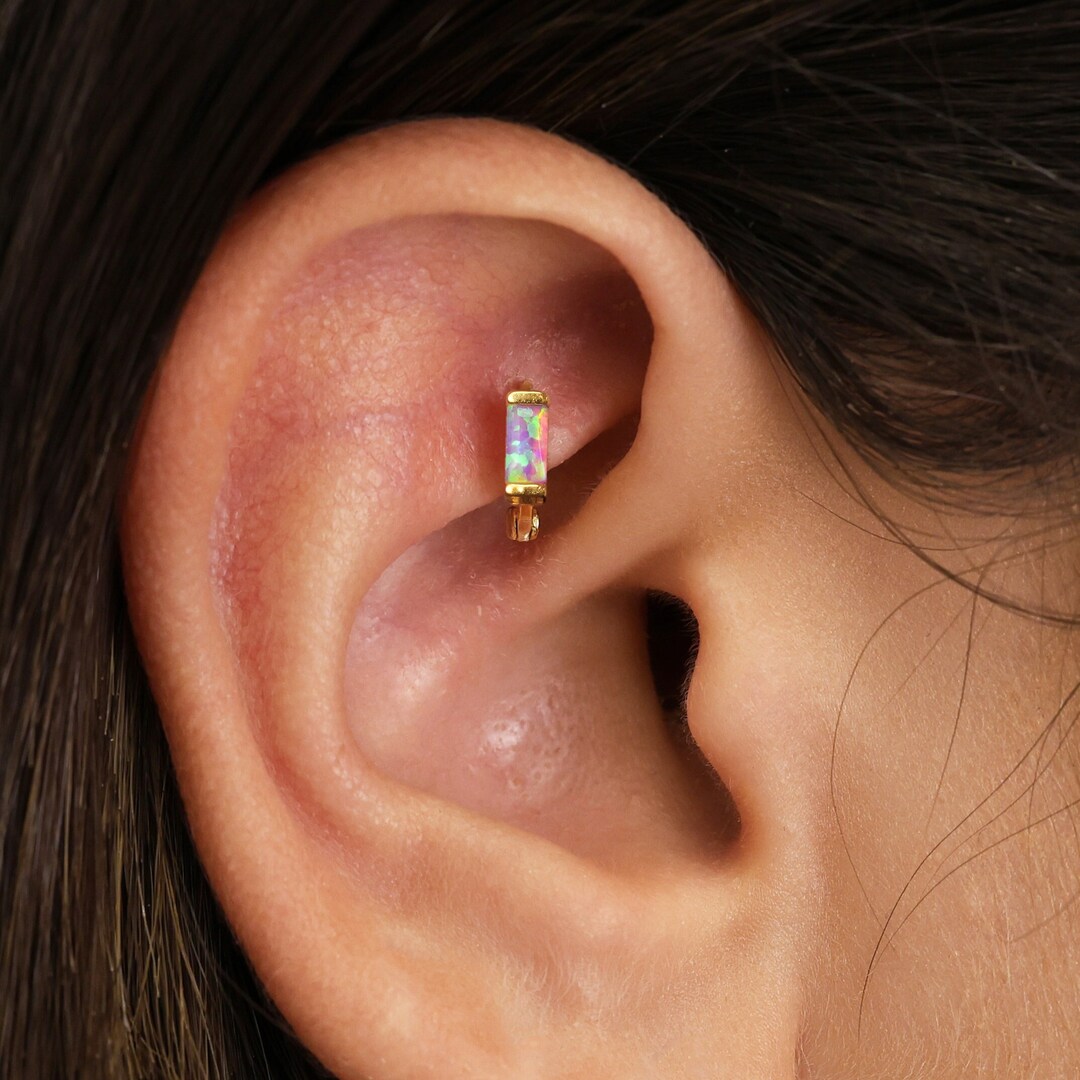 Tiny Purple Fire Opal Rook Hoop Earring • Helix Hoop • Rook Earring ...