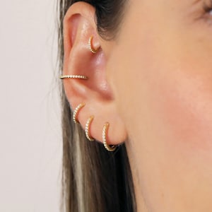 16G/18G/20G Paved Cartilage Conch Clicker Hoops • CZ Hinged Clicker Hoops • Seamless Hinged Hoop ...