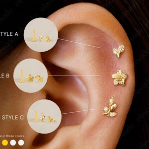 Flower Cartilage Earring Set: Gold Plated Sterling Silver Labret - Etsy