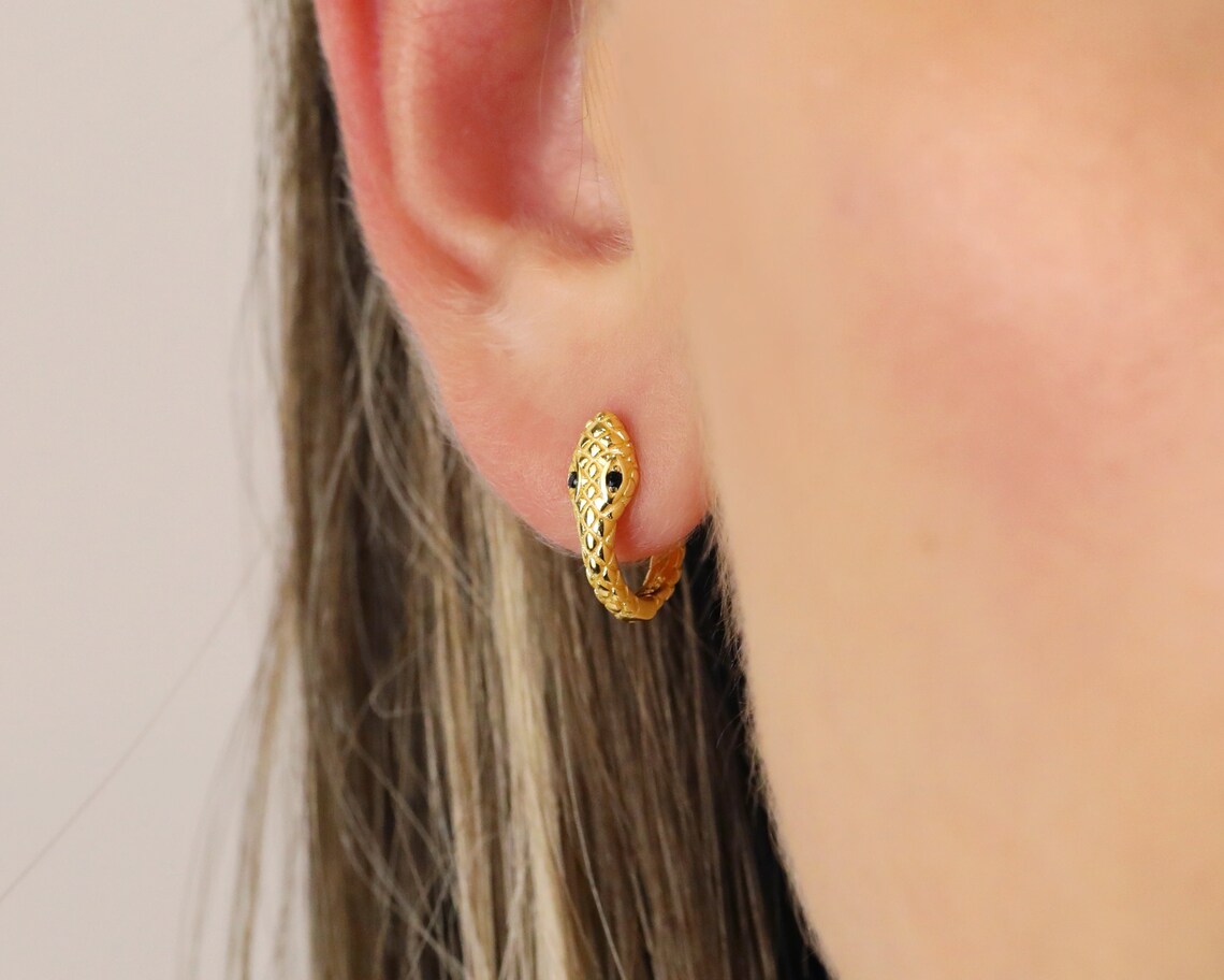 Serpent Huggie Hoop Earrings Small Snake Hoop Earrings - Etsy