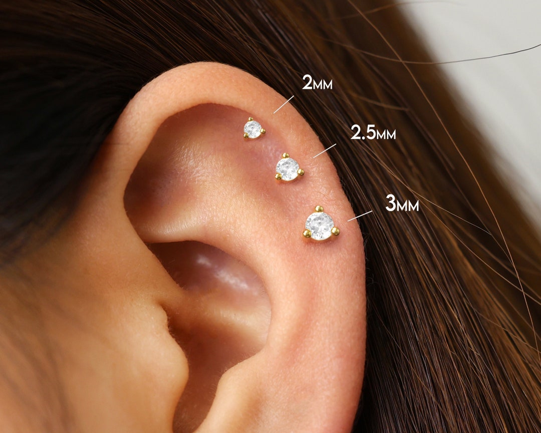 18G/16G Tiny Diamond Tragus Stud • Internal Thread • Conch Earring ...