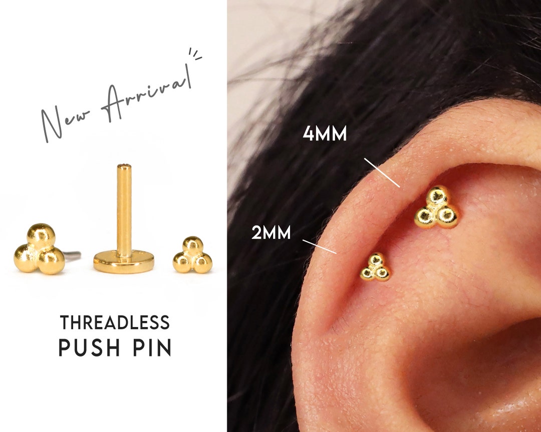 20G/18G Tiny Bead Cartilage Threadless Push Pin Earrings • Gold Conch ...