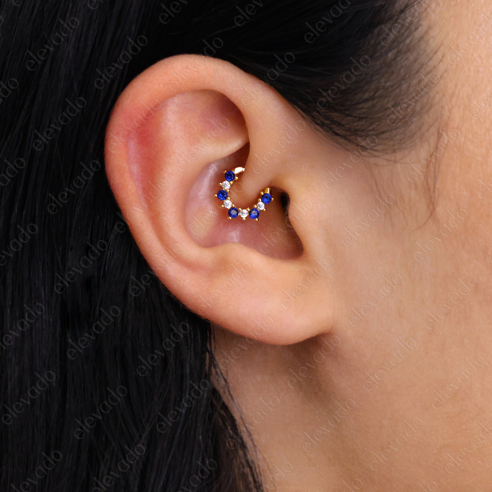Ruby Diamond Daith Hoop: 18k Gold Plated Sterling Silver Conch Earring ...