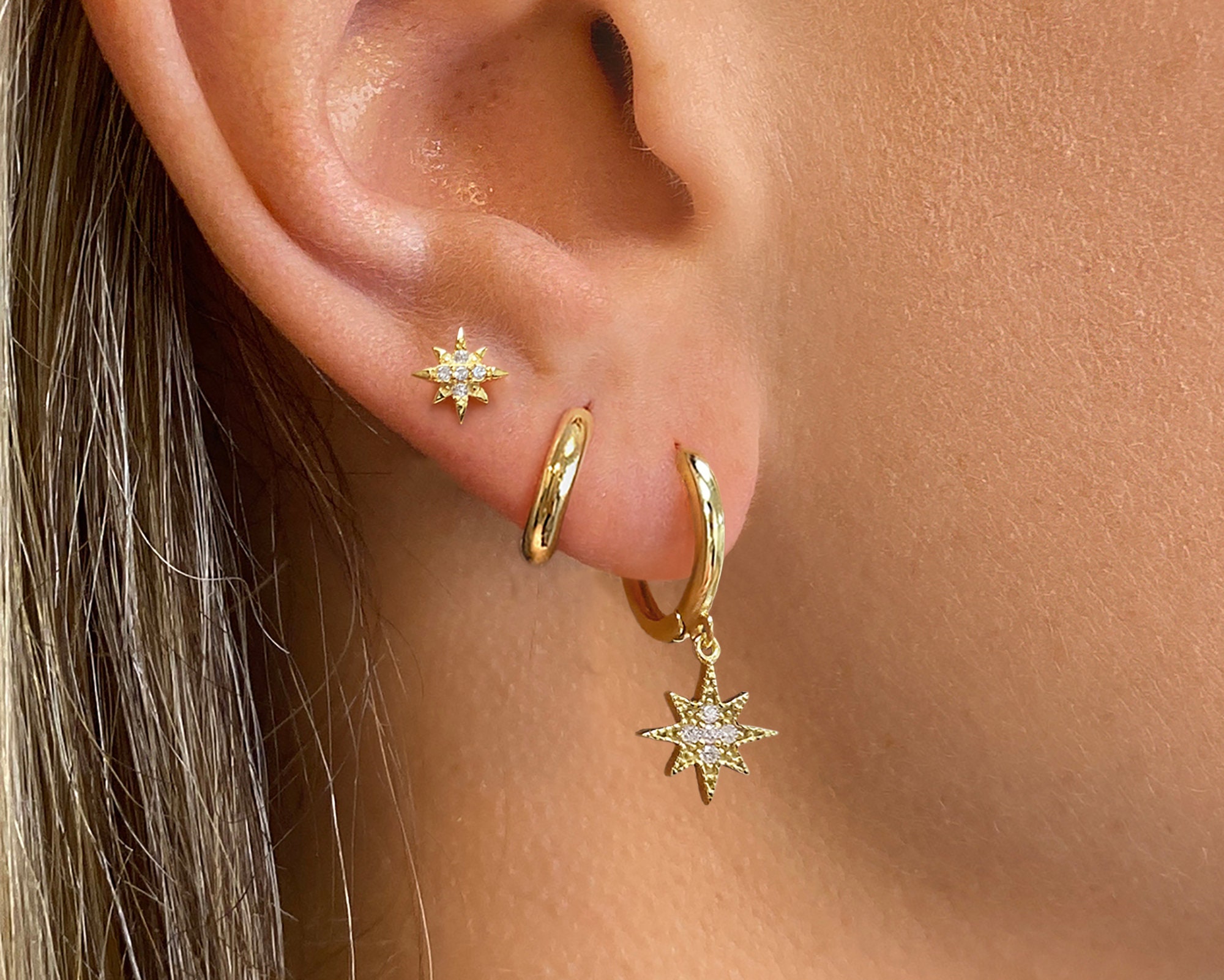 Mismatched Moon & Star Hoops Gold Star Hoop Earrings Gold | Etsy