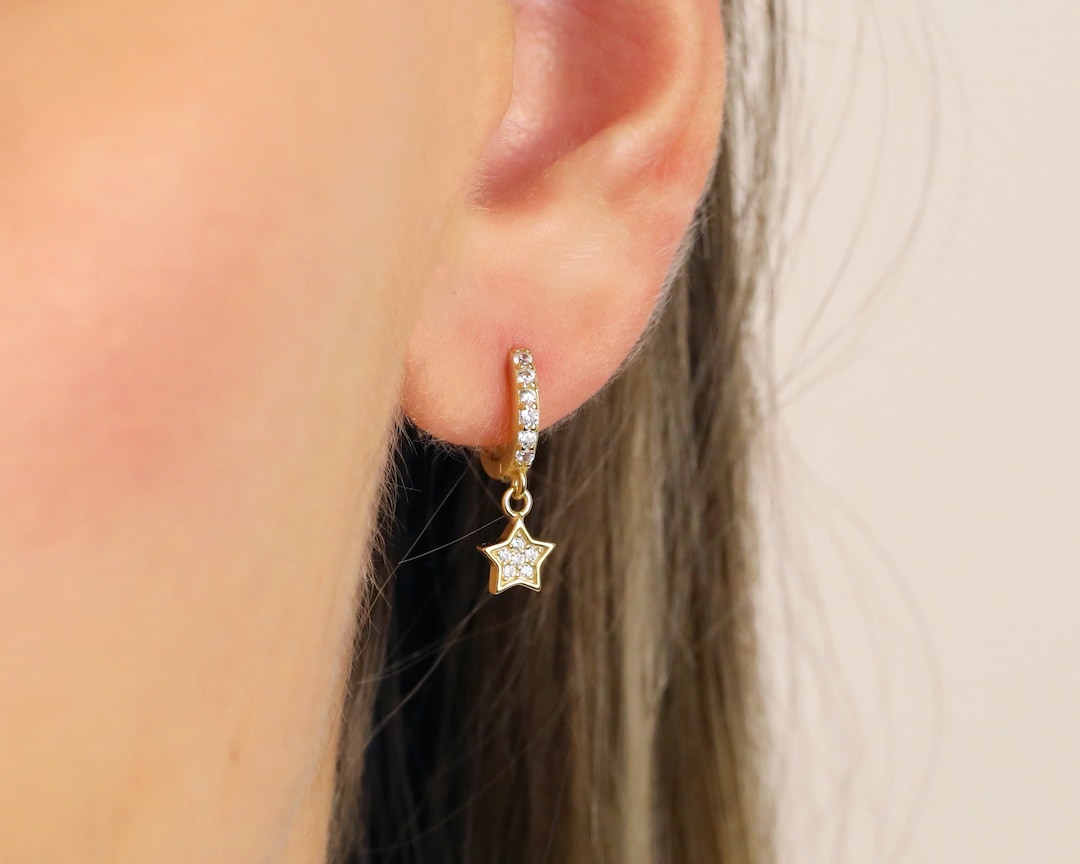 Star Hoop Gold Star Huggie Hoop Silver Star Hoop Star Dangle Earrings ...