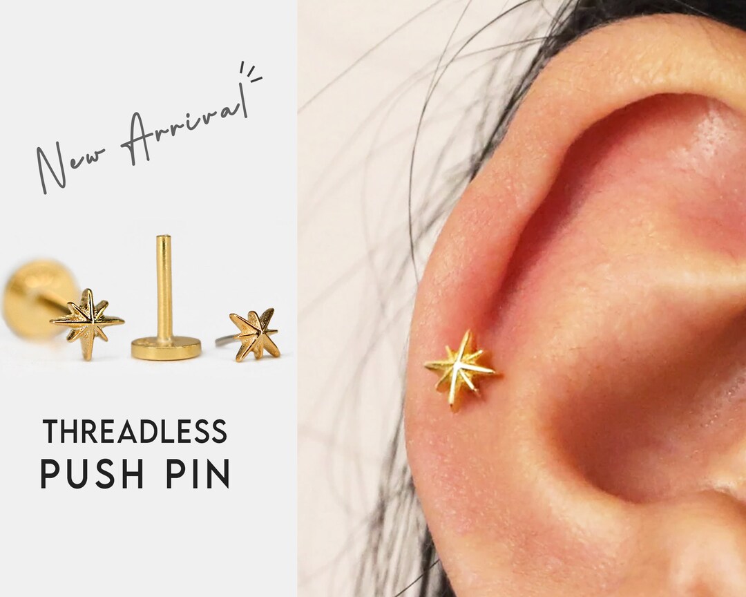 20G/18G Tiny Star Cartilage Threadless Push Pin Earrings • Gold Star ...