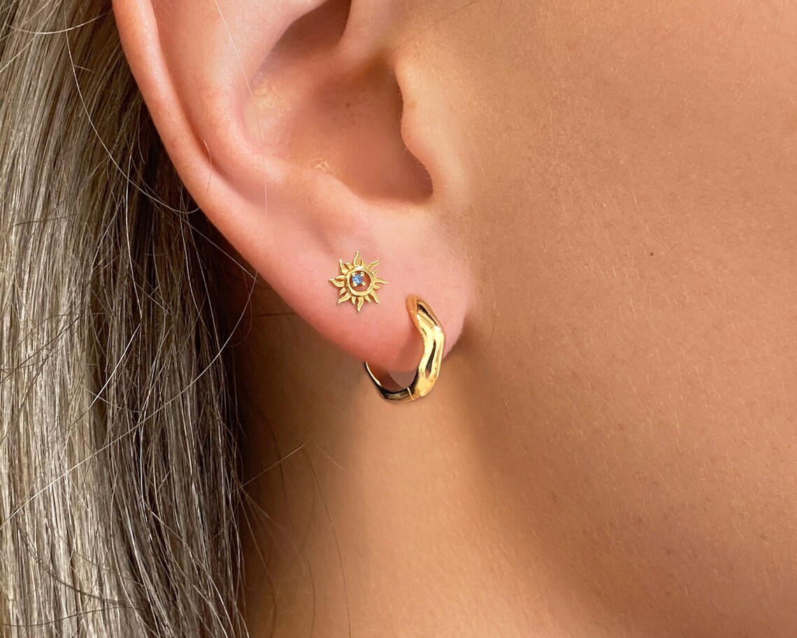 Sun Studs Dainty Earrings Sun Stud Earrings Gold Sun | Etsy