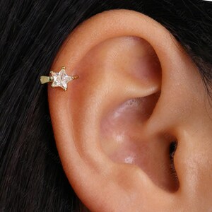 Tiny Diamond Star Rook Hoop Earring • Star Helix Hoop • Rook Earring ...