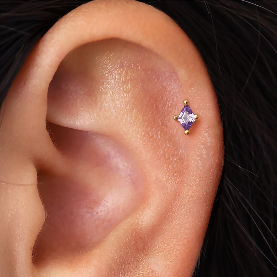 18G/16G Amethyst Diamond Cartilage Flat Back Labret Conch Earrings Tiny ...