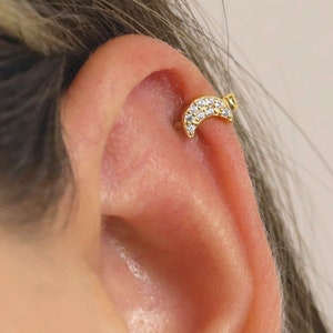 Tiny Moon Rook Hoop Earring • Helix Hoop • Rook Earring • Helix Diamond ...