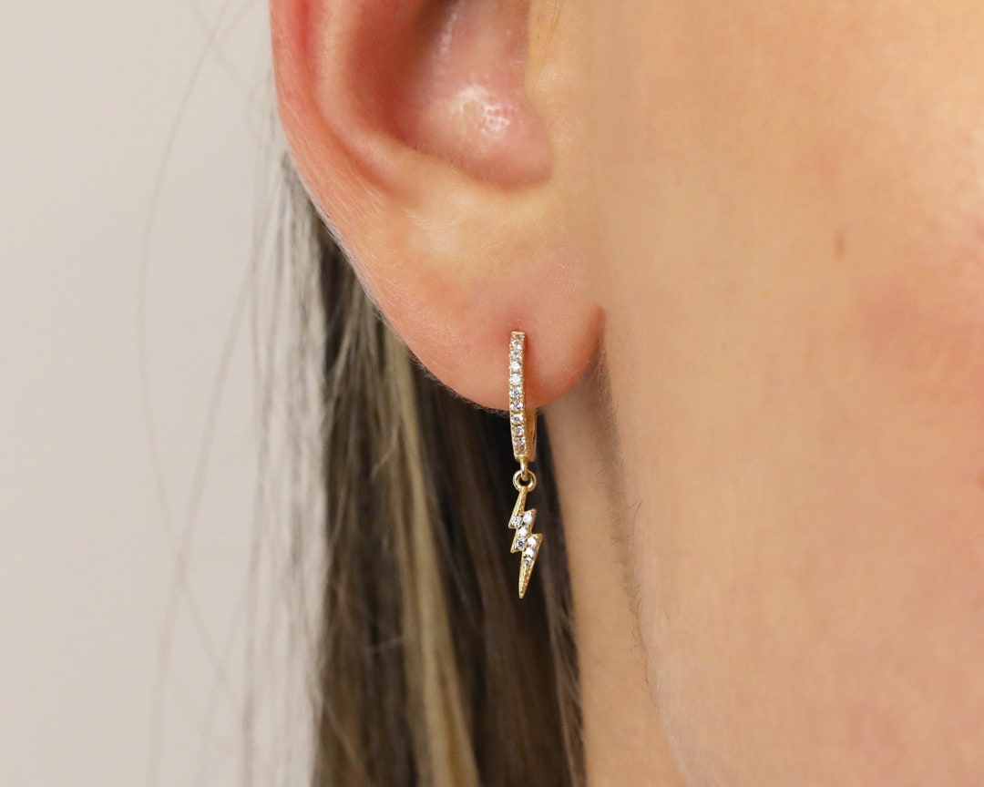 Lightning Bolt Hoop Earrings Lightning Bolt Earrings Dainty Hoops ...
