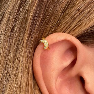 Tiny Moon Rook Hoop Earring • Helix Hoop • Rook Earring • Helix Diamond ...