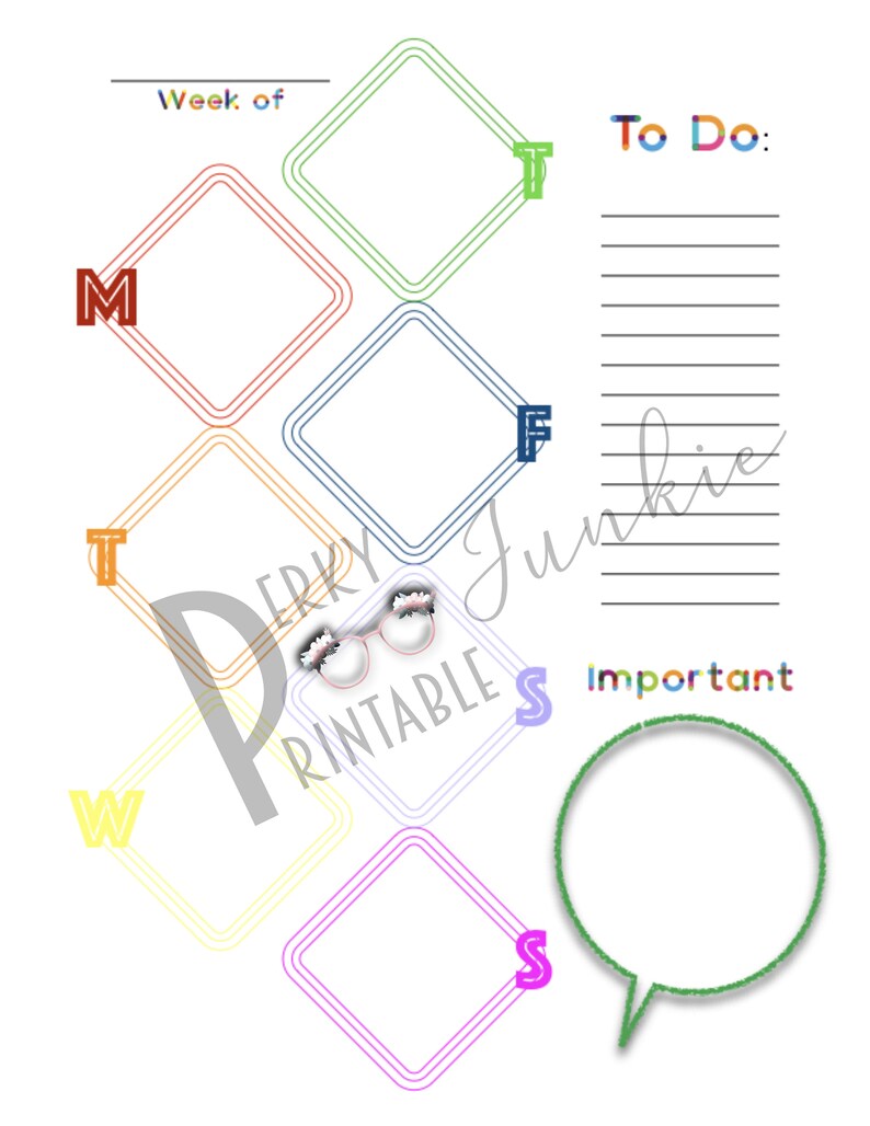 Rainbow Weekly Printable Diamond Shaped Days - Etsy