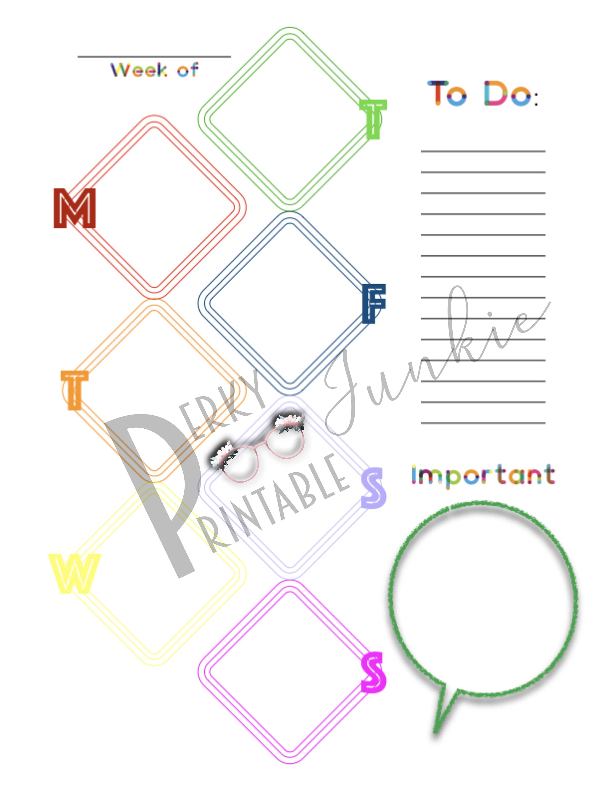Rainbow Weekly Printable Diamond Shaped Days - Etsy