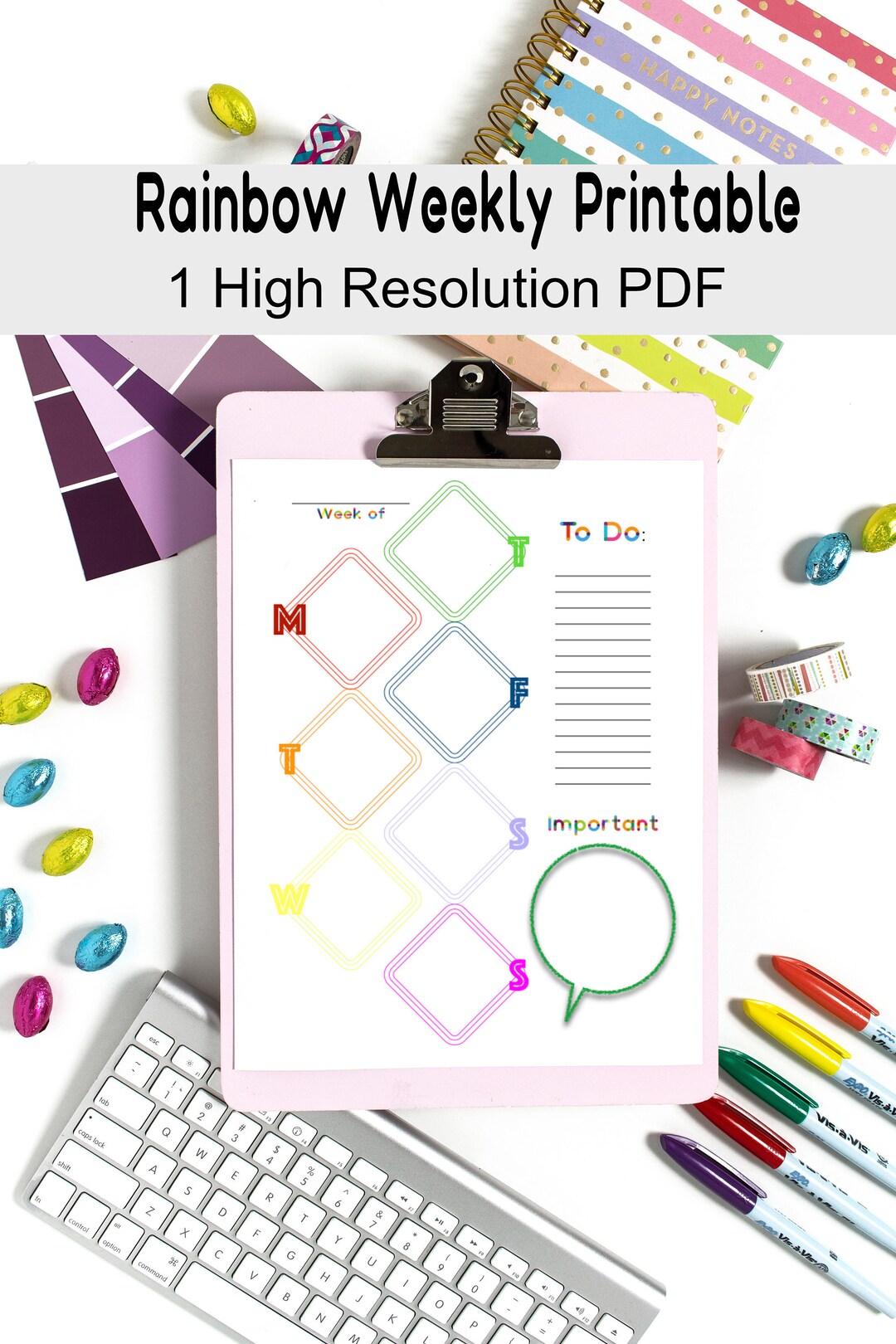Rainbow Weekly Printable Diamond Shaped Days - Etsy