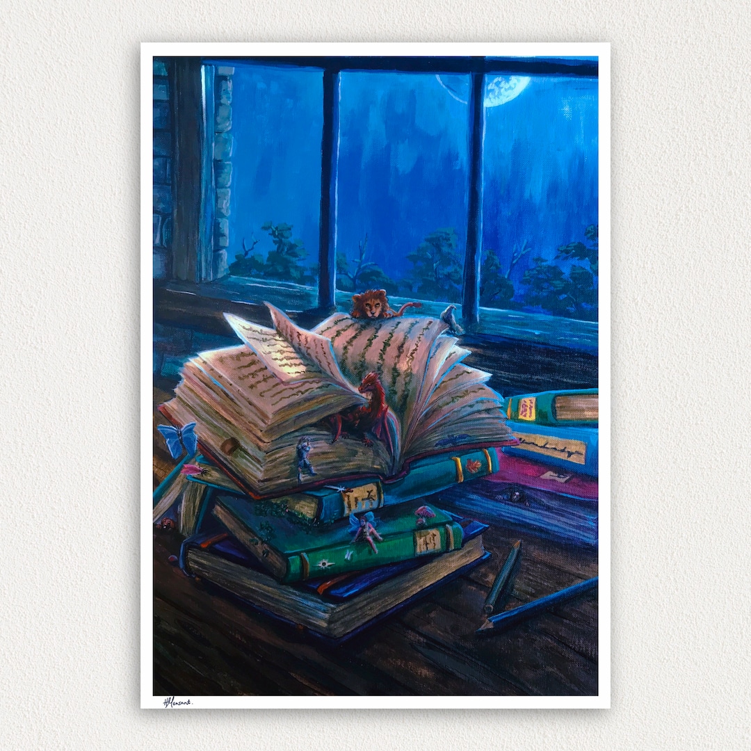 Worlds Within: Fantasy Art Prints - Magical Books, Library Art Painting ...