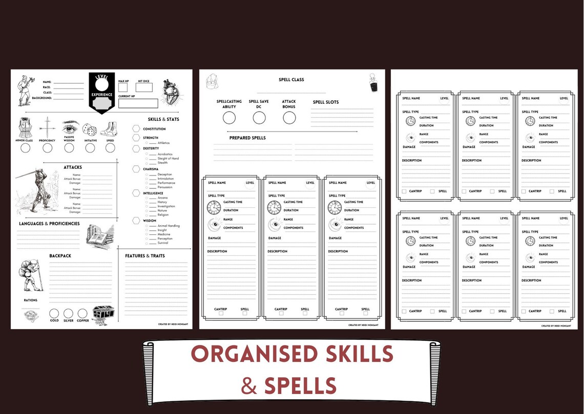 Printable Character Sheet Dungeons & Dragons RPG Role Playing Games - Etsy