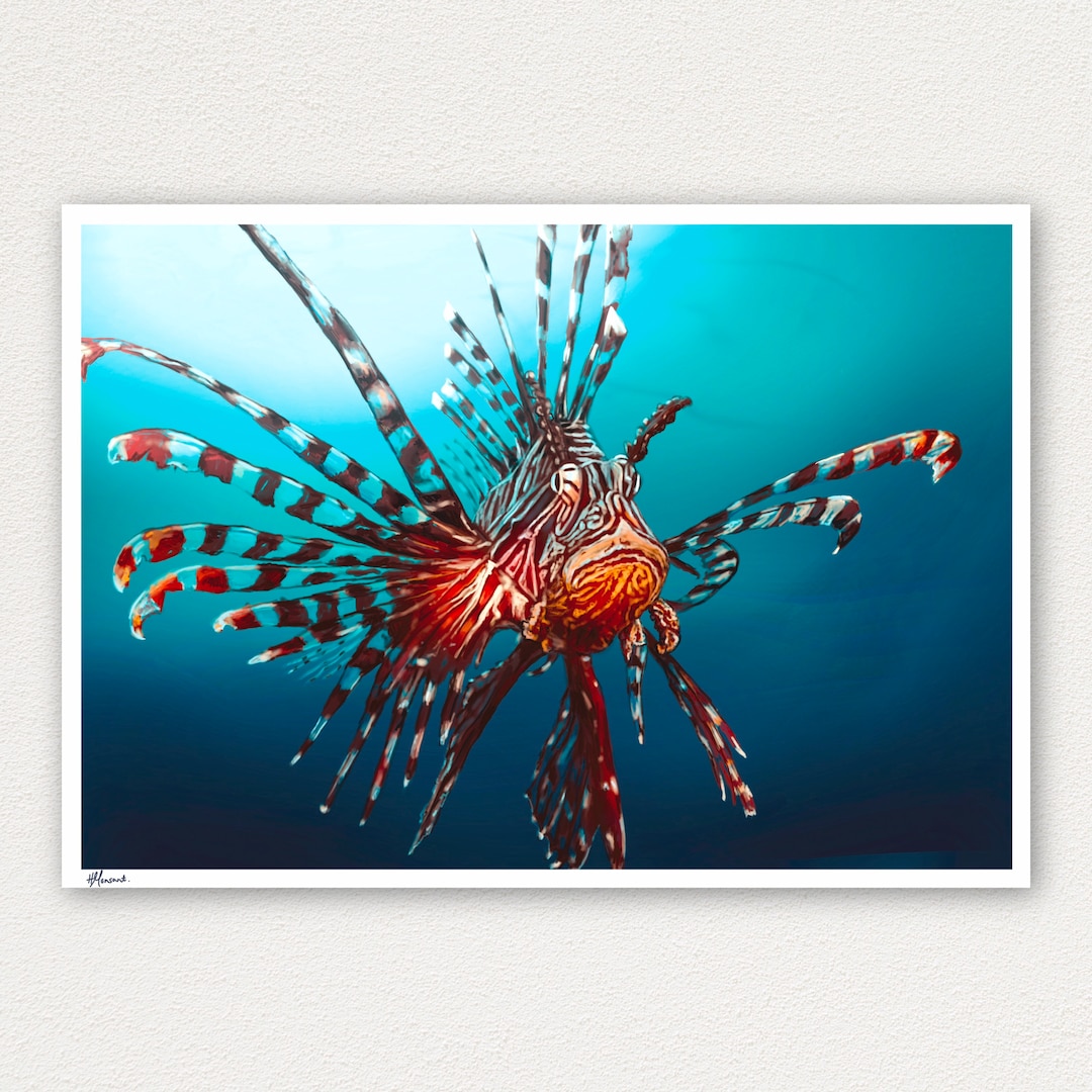 Lionfish: A3 Fantasy Art Print - Aquarium Marine Fish Art, Lionfish ...
