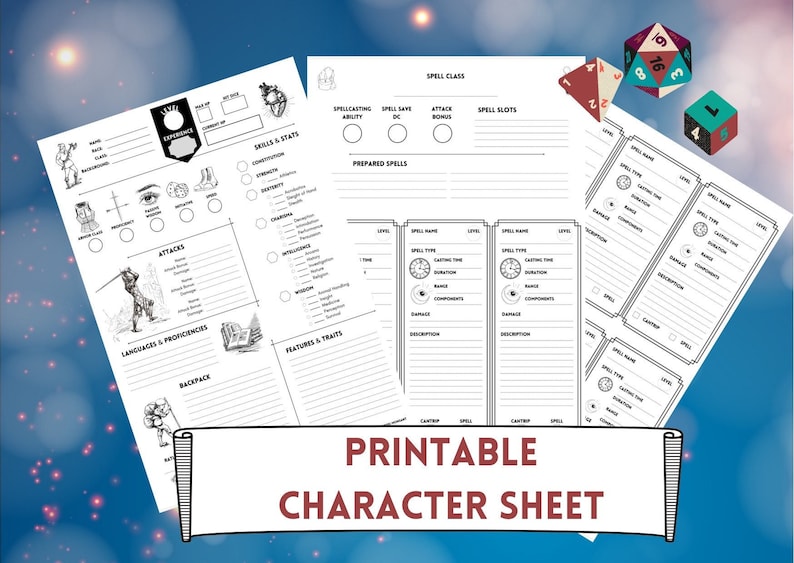 Printable Character Sheet Dungeons & Dragons RPG Role Playing Games - Etsy