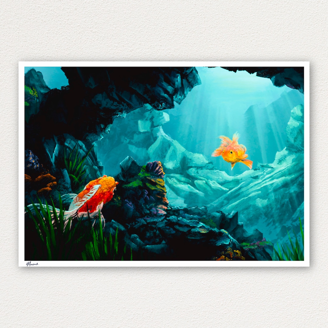 Goldfish A3 Fantasy Art Print: Underwater Aquarium Fantasy Art, Marine ...