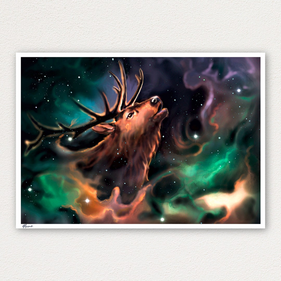 Celestial Elk Fantasy Art Print: Nebula Art, Space Art, Elk Print, Deer ...