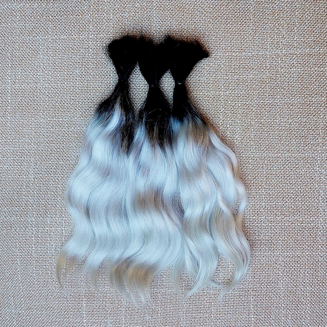 Premium Mohair Hair for Doll , 8,5"( 22-23sm)ombre Black Silver #157 ...